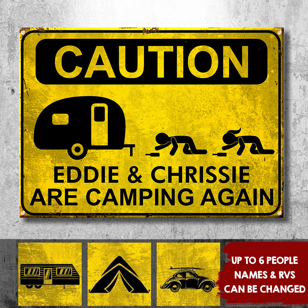 Camping Caution - Personalized Camping Metal Sign - Conzoll