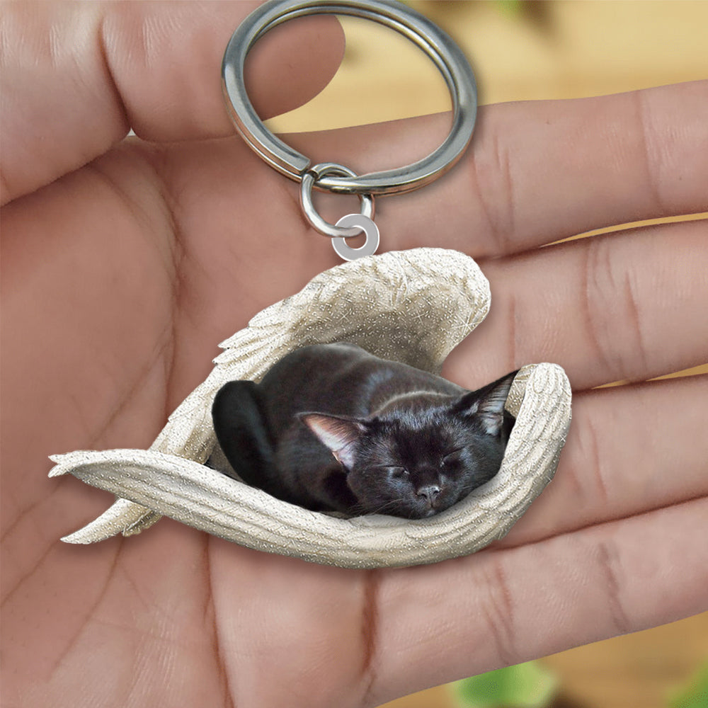 Personalized Stainless Cat Sleeping Angel Keychain - Double Sides Prin ...